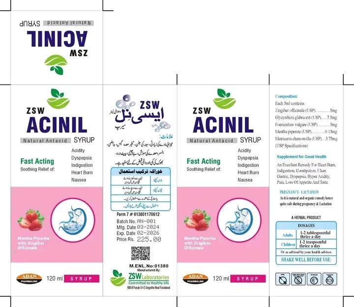 Acinil syrup for stomach ulcers, heart burn,gerd,and acidity | Daraz.pk