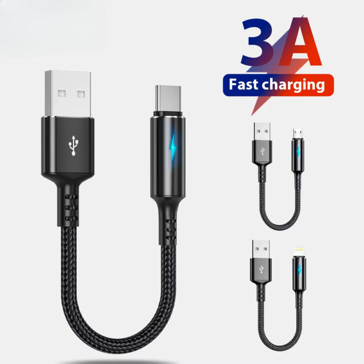 25cm Short USB Type C Cable 3A Data Micro USB Lightning Cable for ...