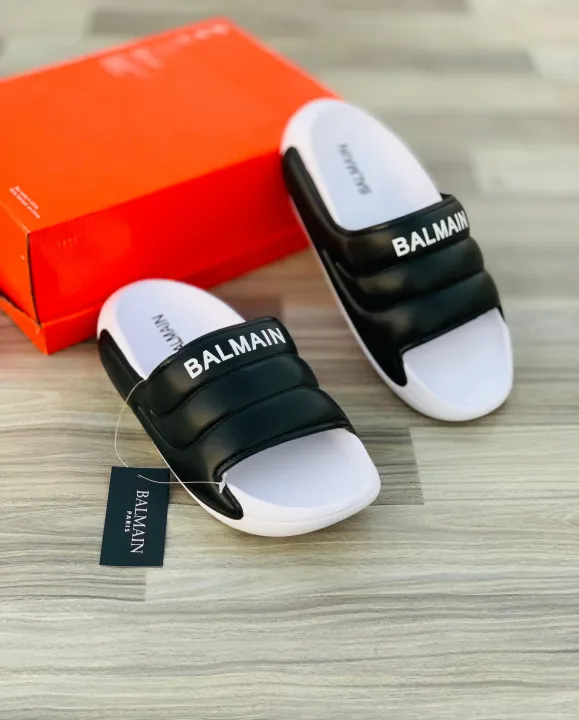 BALMAIN Black Triple Layer Slides | White Quilted Sole | Premium ...