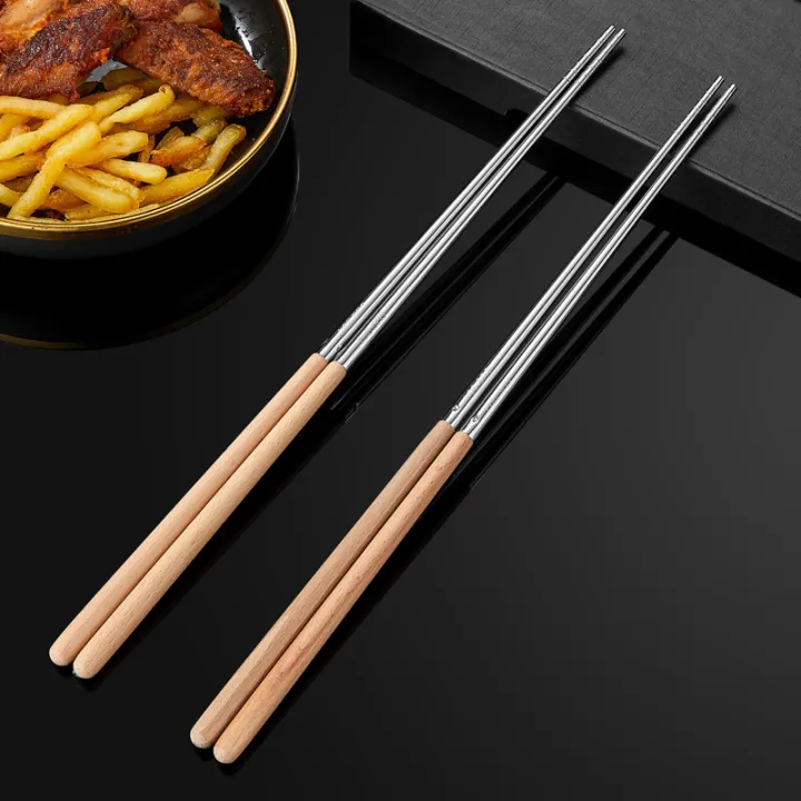 1Pair Stainless Steel Chopsticks Long Chopsticks Cook Noodles Deep ...