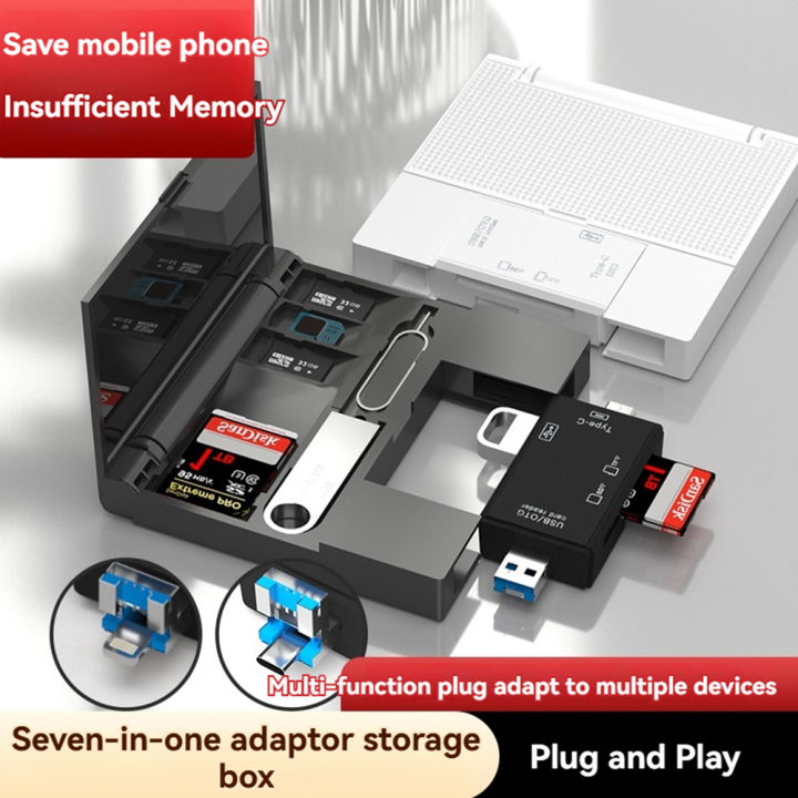 Card Reader Storage Box USB2.0 7 in 1 Multifunctional TF SD Card Memory ...