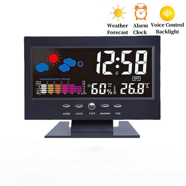Voice Control Backlight Digital Weather Clock Date Week Temperature ...