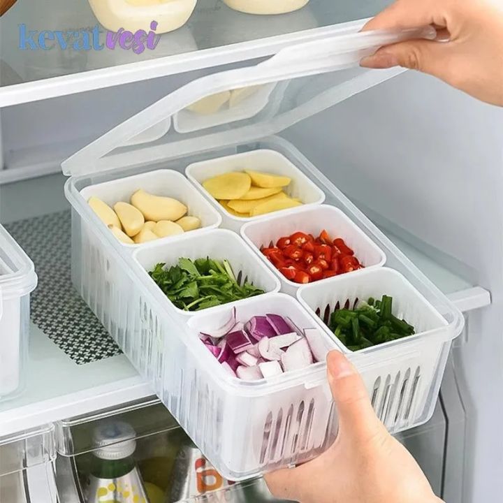 Refrigerator Storage Box 6 Grid Food Vegetable Fruit Storage Box Fridge ...