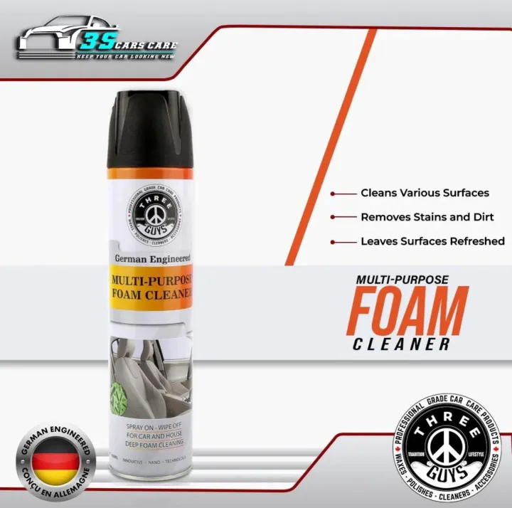 THREE GUYS Multi-Purpose Foam Cleaner 650ml – Car & Home Use | Upholstery, Dashboard, Carpet ...