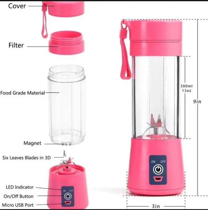 USB Rechargeable Juicer Blender 6 blades Electric Blender Mini Portable ...