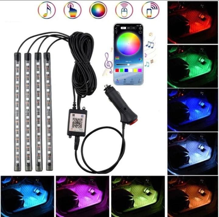 LED Lights 4 Strip For Car And Bike Interior With Mobile Control Smart ...