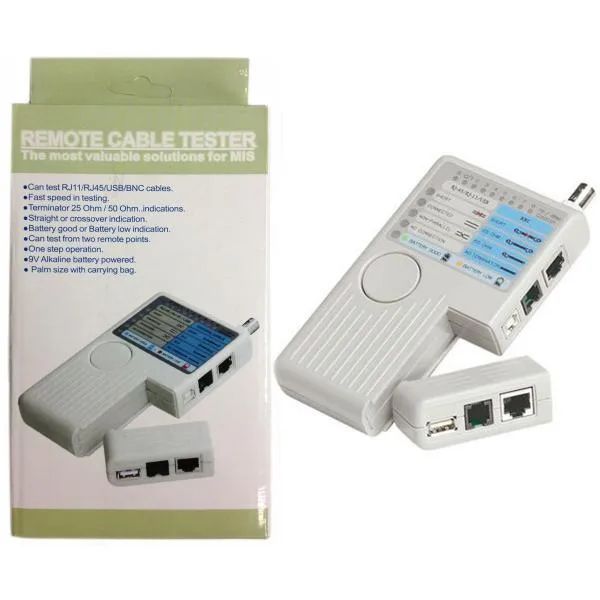 Remote Cable Tester Meter 4-in-1 Remote RJ11 RJ45 USB BNC LAN Network ...