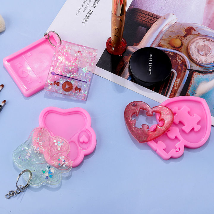 Heart Shape Keychain Casting Silicone Molds Dog Paw Print Resin Molds ...