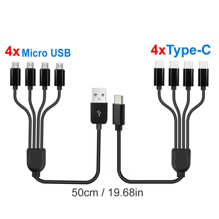 Short Cord 5V USB A C to Type C Multiple Charging Cable 4 in 1 Micro ...