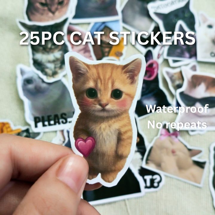 25 PCS Cute Cat Stickers Pack | Waterproof Vinyl | Kawaii Funny Cats ...