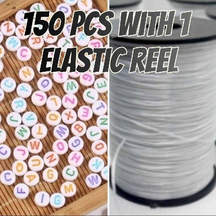 150 mixed alphabets round acrylic letter beads with 1 stretchy white ...