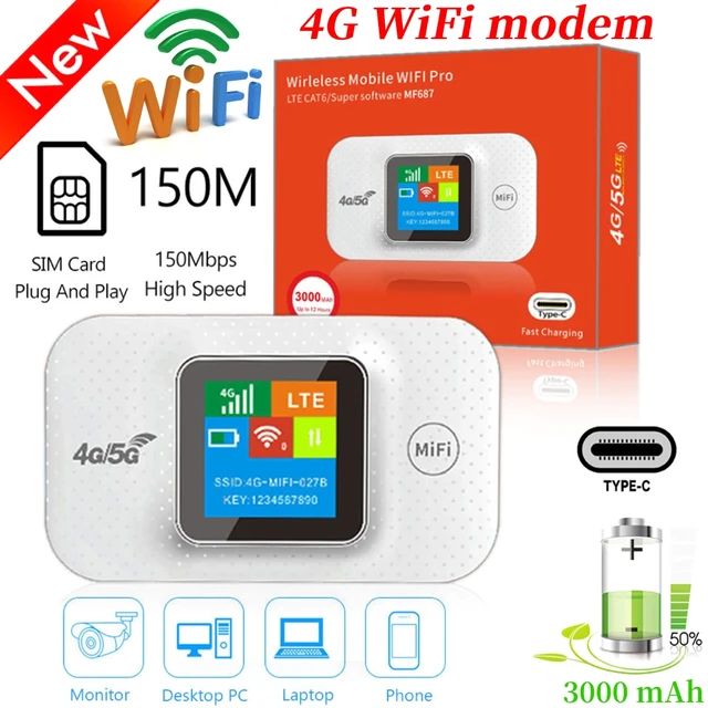 4G Lte Mobile WIFI Router 150Mbps 4G LTE Wireless Router 3000mAh Portable Pocket MiFi Modem ...