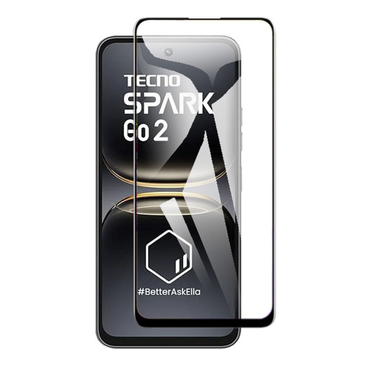 Tecno Spark Go 2 Full Black 9D Tempered Glass Screen Protector Edge to ...