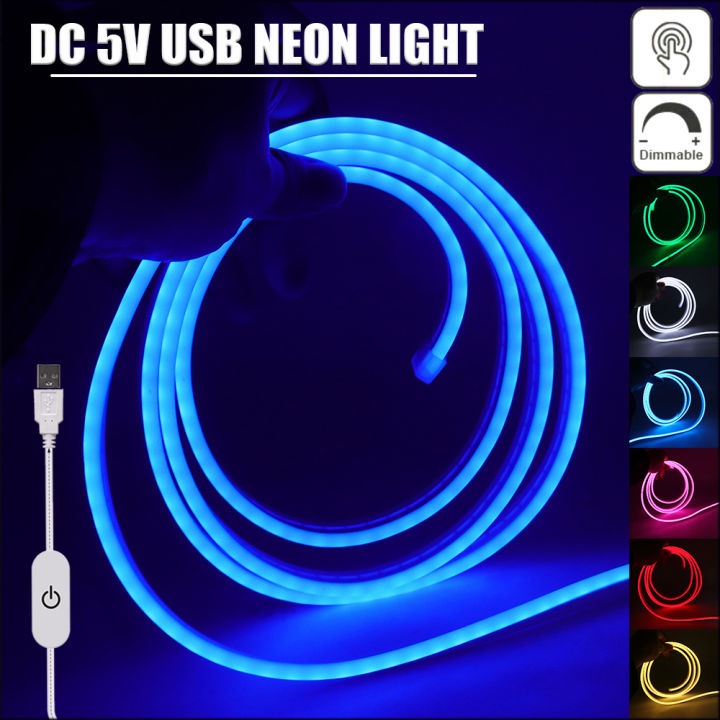 DC 5V USB Touch Dimmerable Neon Strip 120Leds/M DIY Home Decor Flexible ...