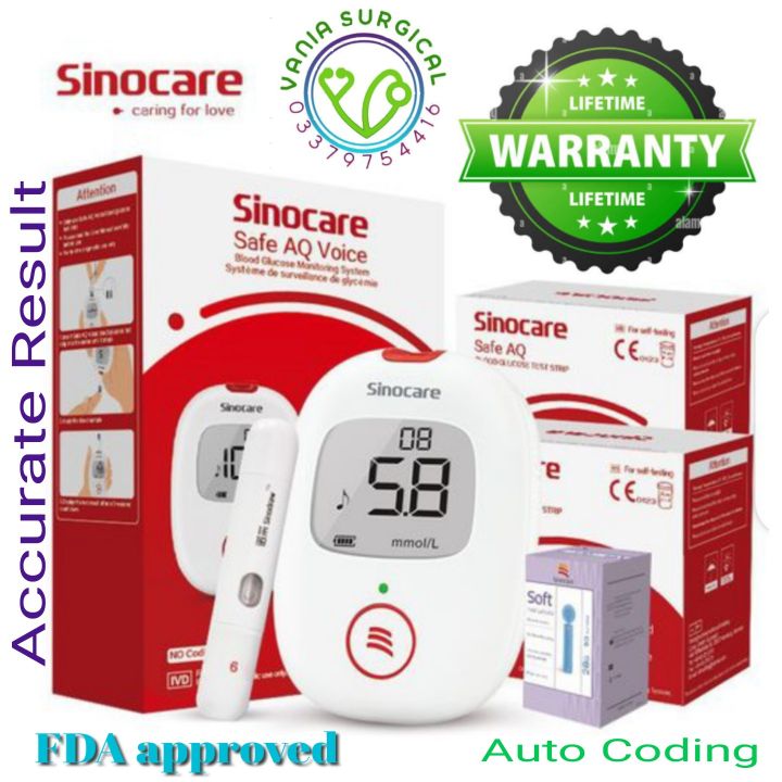 Sinocare glucometer | Life time warranty | Voice reminder/can hear ...