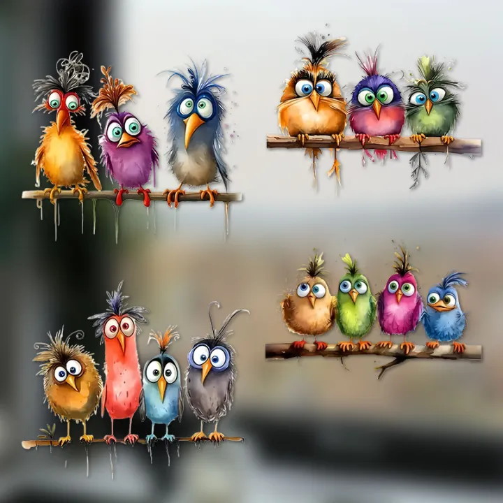 1PC Funny Cartoon Bird Window Stickers Self-adhesive Waterproof for ...