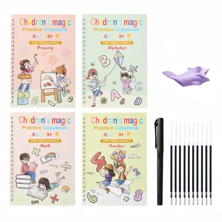 Children Magic Practice Copybook Set Kids Reusable Pen Control Tracing ...