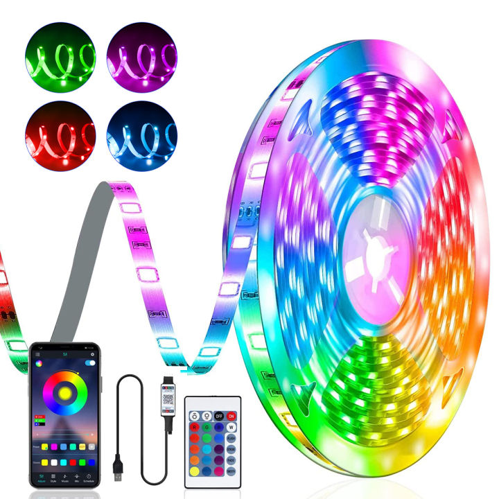 LED Strip Lights RGB ,5V 1M-30M,16 million colors, RGB , Led Strip Lighting Music Sync, Color ...