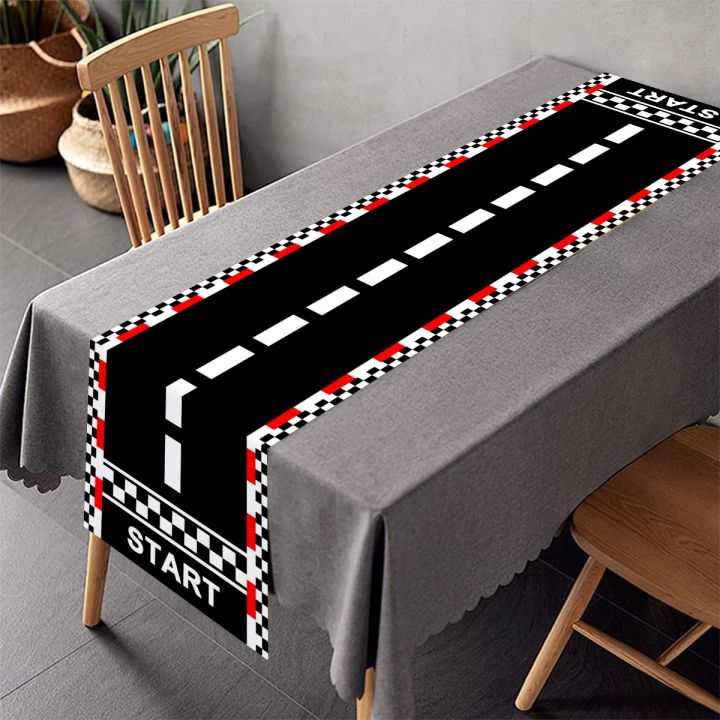 1pc Racing Car Birthday Table Runner Checkered Tablecloth Racetrack ...