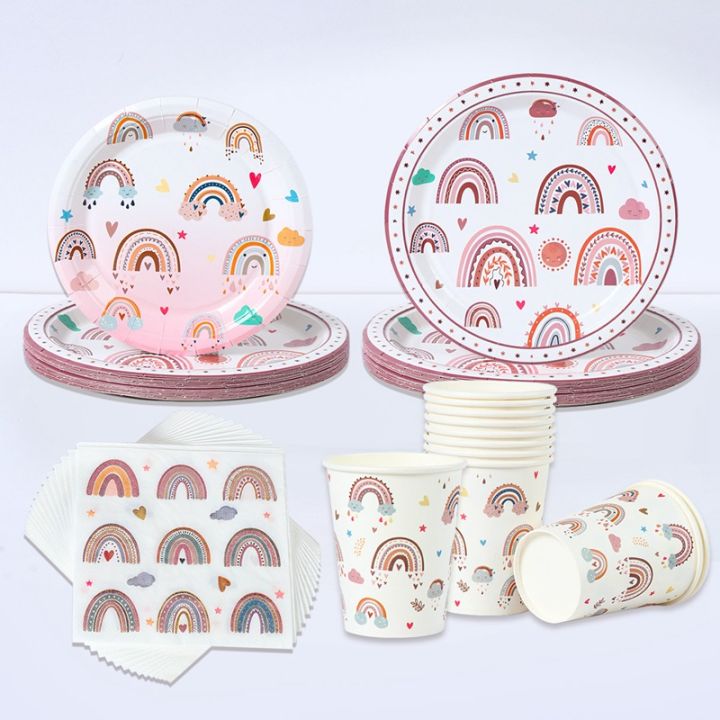 Bohemian Theme Birthday Decor Rainbow Disposable Tableware Paper Cup ...