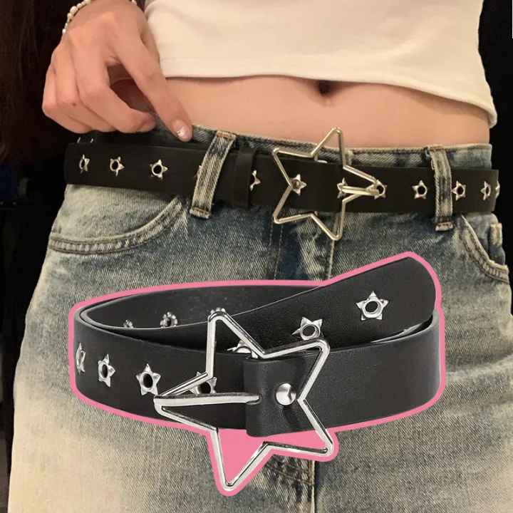 Y2K Punk Star Eyelet Black Rivet Belt Goth Pu Leather Belts For Women ...