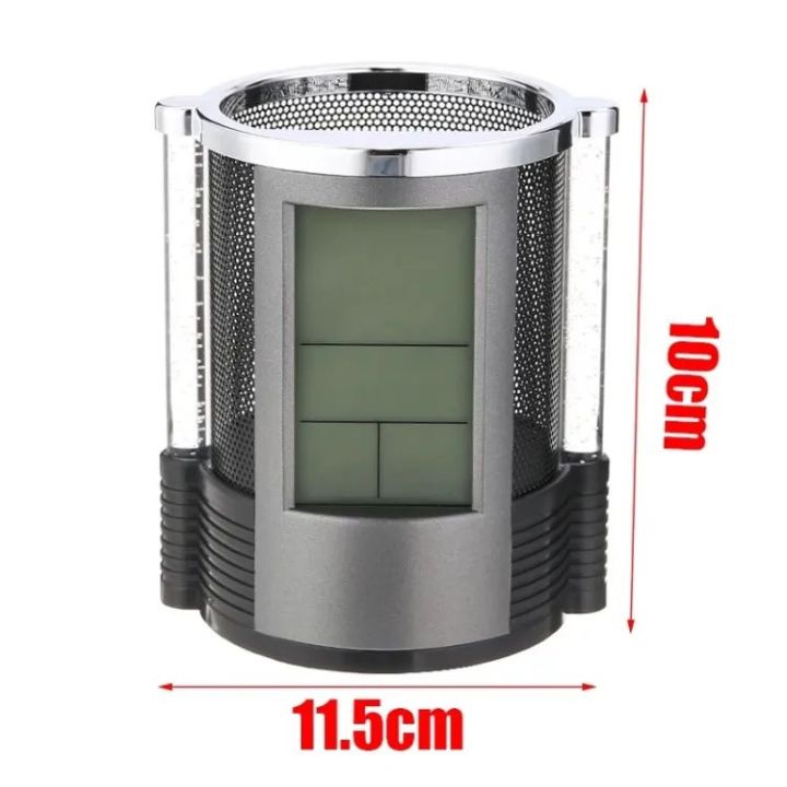 Digital LCD Desk Alarm Clock Pen Holder Mesh Pen Pencil Holder With LED ...