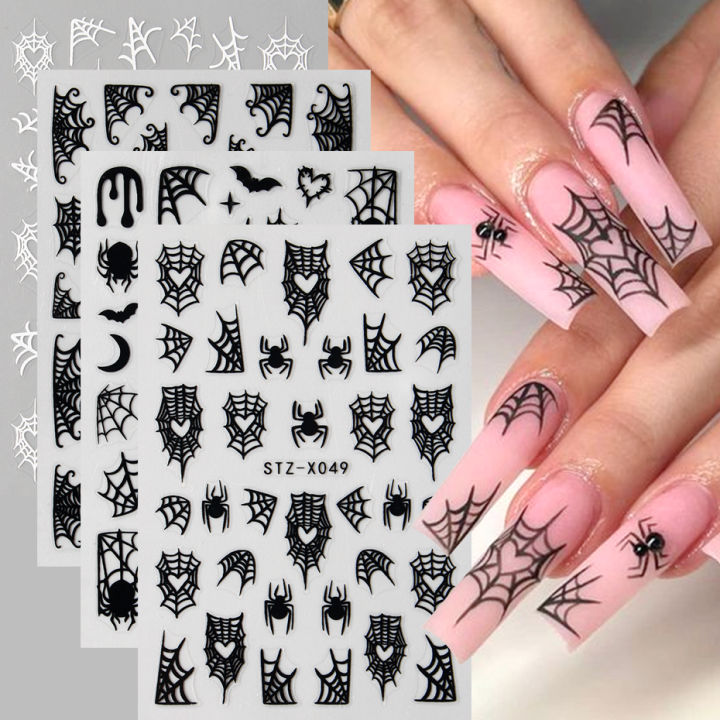 2 or 4pcs Halloween Nail Art Stickers Heart Spider Webs Designs Bat ...