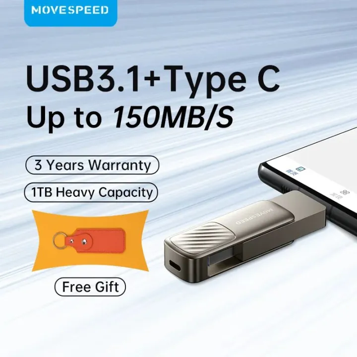 Movespeed usb 1tb (1000gb) flashdrive type c usb 3.1fast speed 150mb ...