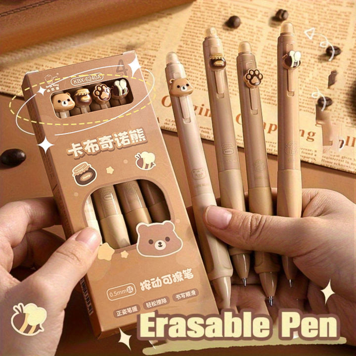 4pcs Cute Bear Erasable Pens, Retractable Erasable Pens, 0.5mm Black ...