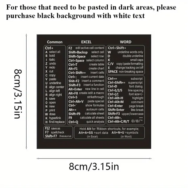 1 pc Vinyl Self-adhesive Keyboard Shortcut Stickers Quick Reference for ...