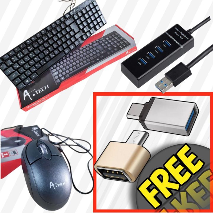 Usb Keyboard, optical mouse, hub and with 2 free OTG 5 piece combo pack ...