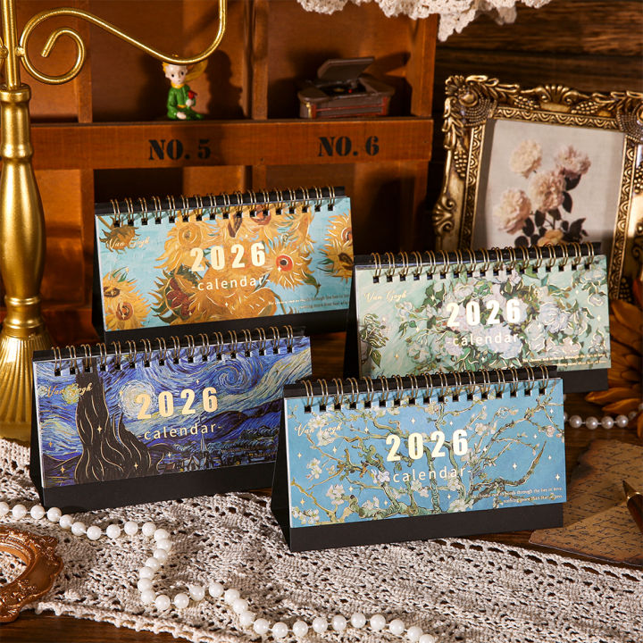 1Pc 2026 Desk Calendar Vintage Painting Calendar With Memo Notes ...