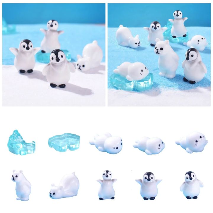 Mini Realisitic Animals Figurines Resin Polar Bear Penguin Seal Iceberg ...