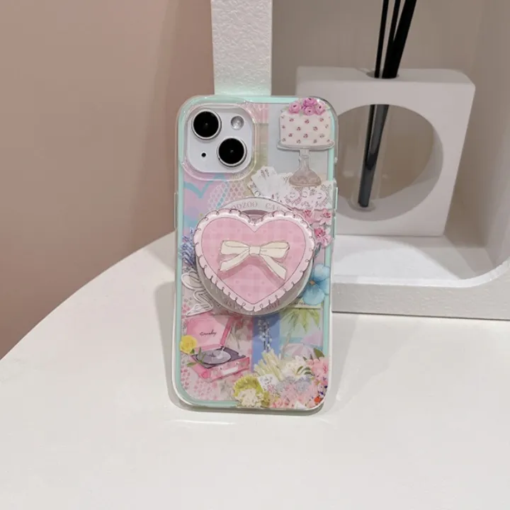 Korean Cute Grid Heart Bow for Magsafe Magnetic Phone Griptok Grip Tok ...