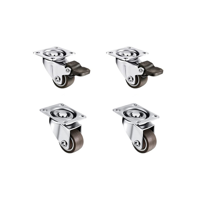 4 Pcs Low Profile Casters Wheels 1 Inch Soft Rubber Swivel Caster Small ...