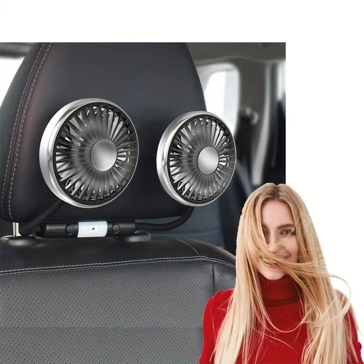 Dual Head Car Fan with Flexible Hose and LED Light USB Powered 3-Speed ...