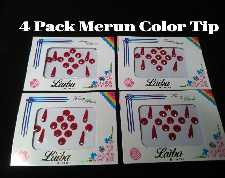 Fashionable marun Color Bindi/ Tip With White Stone -4 Packet | Daraz ...