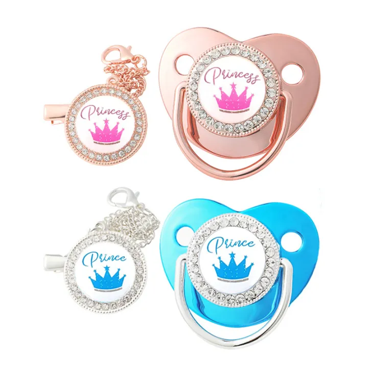 Crown Newborn Pacifier Clip Chain Pink Blue Baby Dummy Soother Holder ...