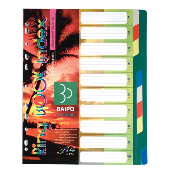 Plastic index, 10 leaf, A4, mixed colors, NO.B-100 | Shop.com.mm
