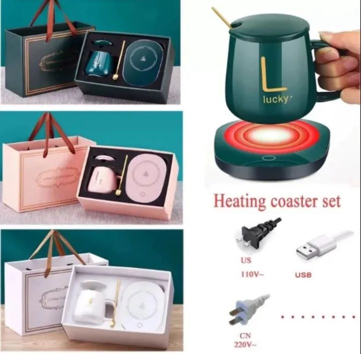 Electric Mug with heating Coaster gift set-USB/220V, Coffee warmer ...