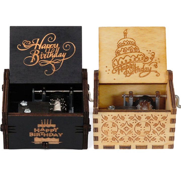 Happy Birthday Wooden Hand-Cranked Carved Music Box, Perfect Creative ...