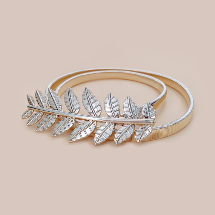 Fashion Leaf Gold Chain Belt Female Waist Elastic Dress Waistband ...