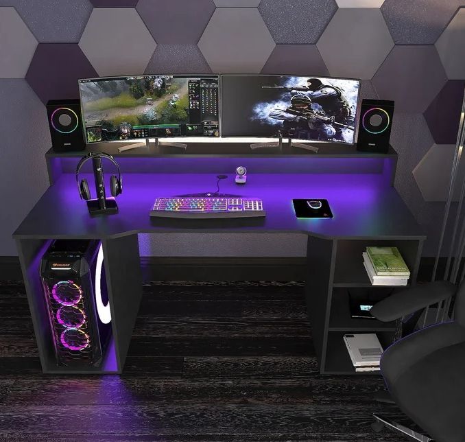 Gaming desks, home office desk, study table with led light | Daraz.pk