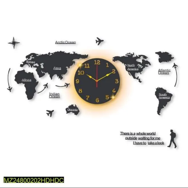 World Map Design Laminated Wall Clock With Backlight | Daraz.pk