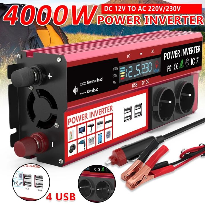 4000W 3000W Power Inverter DC 12V To AC 220V 230V Transformer with 4 ...