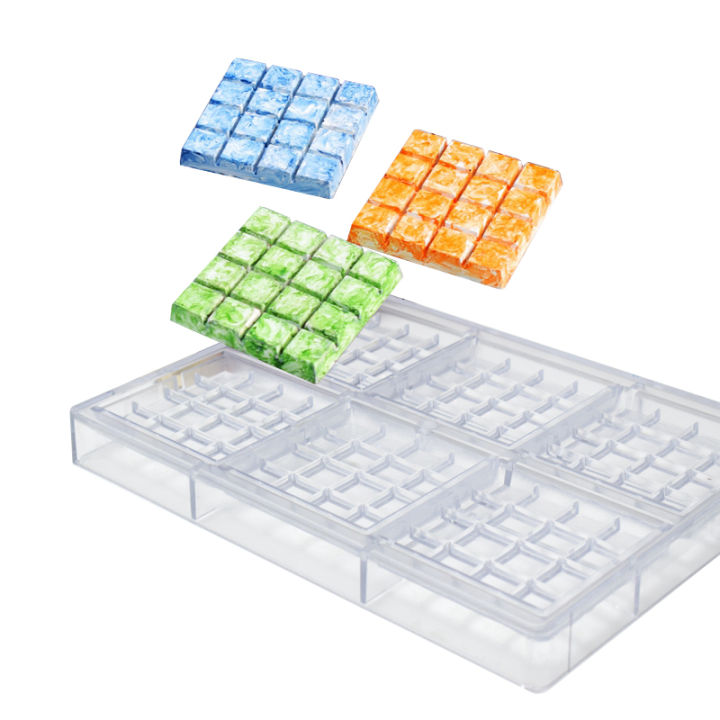 6 Cells Square Grid Choc Moulds Polycarbonate Chocolate Molds Durable ...