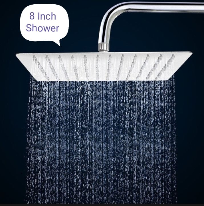 8/8 Inch Stainless Steel Square Shower Set with 12 Inch SS Pipe(Full ...