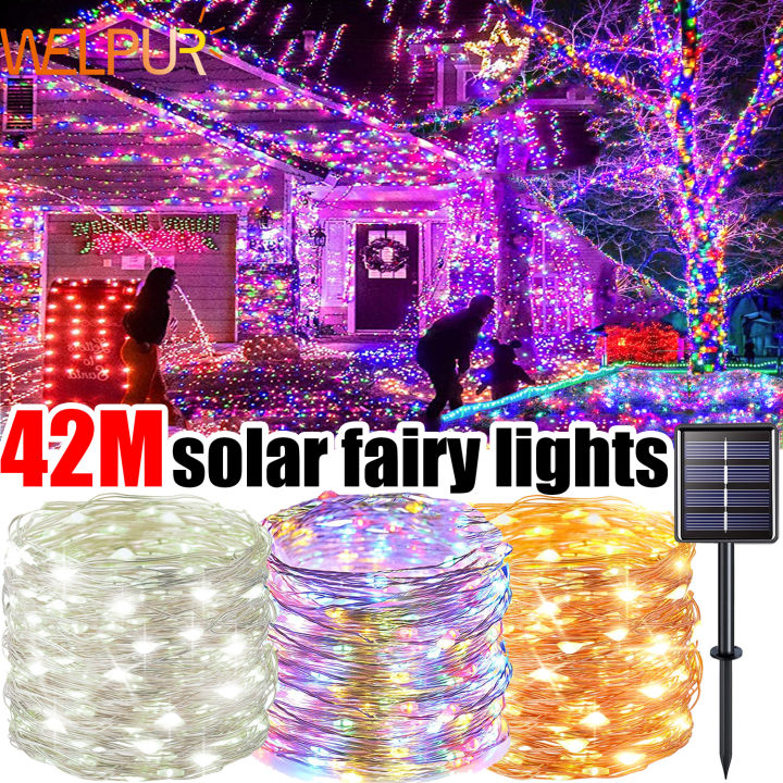 7m/12m/22m/32m/42m Solar Fairy Lights LED Timable light strings Outdoor Garden Decoration 8 ...
