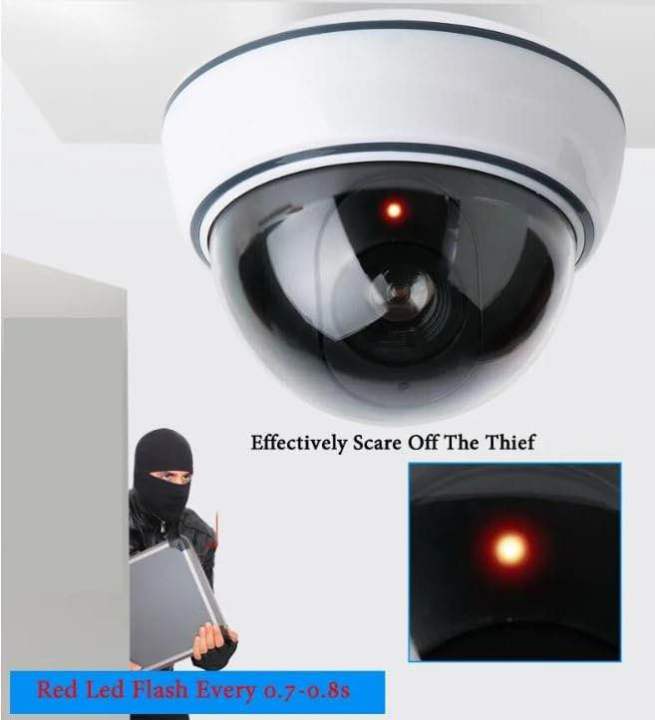 Fake Security Camera- Dummy CCTV Camera Dome Type Realistic Looking Red ...