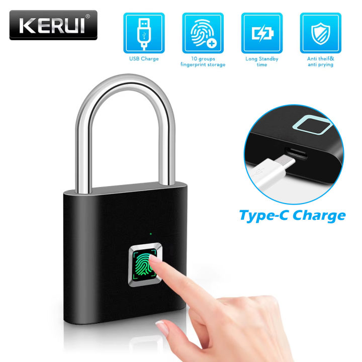 KERUI Smart Fingerprint Padlock Waterproof Fingerprint Keyless Door ...